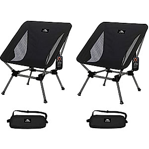 AnYoker Camping Chair, 2 Way Compact Backpacking Chair, Portable Folding Chair, Beach Chair with Side Pocket, Lightweight Hiking Chair Low Back Chair 0177 (Black 2pack)