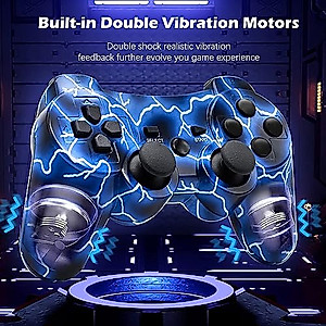 Bowei PS3 Controller Wireless 2 Pack Double Shock Gamepad for Playstation 3 Remotes, Six-Axis Wireless PS3 Controller with Charging Cable, Blue+ Purple