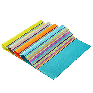 SHACOS Placemats Set of 4 Colorful Woven Vinyl Place Mats for Dining Table Reversible PVC Heat Resistant Table Mats (4, Multicolor)