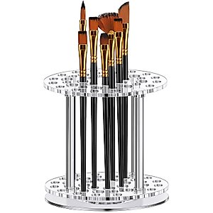 DoubleFill Acrylic Paint Brush Holder for Artist 5.75 x 5.75 x 5.75 Inch 360 Rotating Paint Brush Organizer Large Capacity Watercolor Brush Holder Art Supply Organizer for Desk Craft Arts, 40 Holes