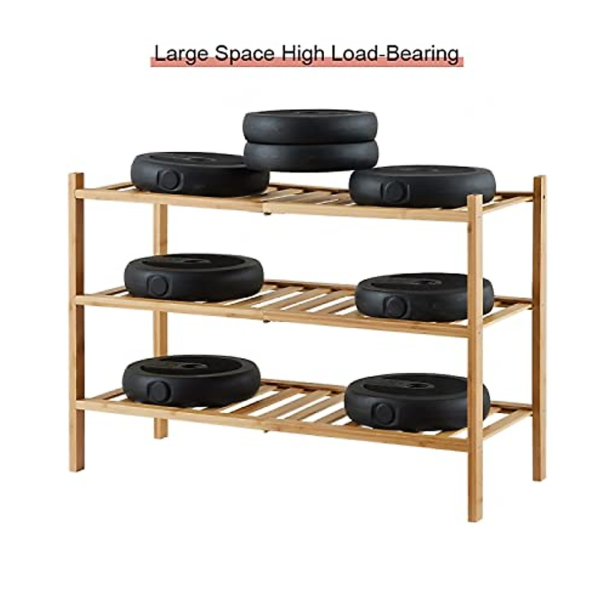 FUNGTN 2/3 Tier Bamboo Shoe Rack, Stand Shelf Shelving Hallway Easy Build Shelves, Large Storage Capacity Wooden Shoe Stand and Organiser, Perfect for Hallway, Bedroom, Small Spaces,B-Three~Layers