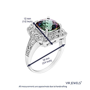 VIR JEWELS 2 cttw Mystic Topaz Ring .925 Sterling Silver with Rhodium Cushion Cut 7 MM Size 7