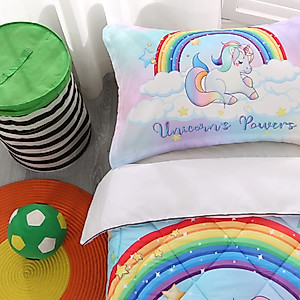 KINBEDY Unicorn Toddler Bedding Set Rainbow Soft Breathable Polyester Nursery Comforter with 2 Pillowcases for Baby Girls and Boys,Lavender