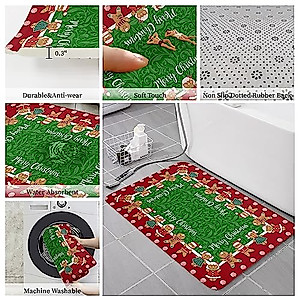 Libaoge Kitchen Mat Rug Set of 2 Merry Christmas Gingerbread Man Green and Red Runner Rug Anti-Fatigue Comfort Memory Foam Standing Mat Non-Slip Floor Door Mat for Bathroom Bedroom 18x30in+18x60in