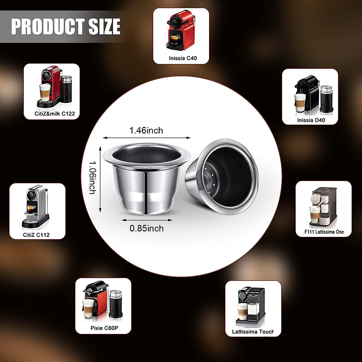 Didaey Reusable Espresso Capsules Stainless Steel Refillable Coffee Pods Reusable Espresso Pods with Aluminum Foil Seals Stickers Lids Compatible with Nespresso Machines (6 Cups, 204 Lids)