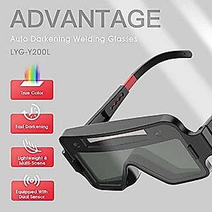 YESWELDER True Color Solar Powered Auto Darkening Welding Goggles, 2 Sensors Welder Glasses for TIG MIG MMA Plasma
