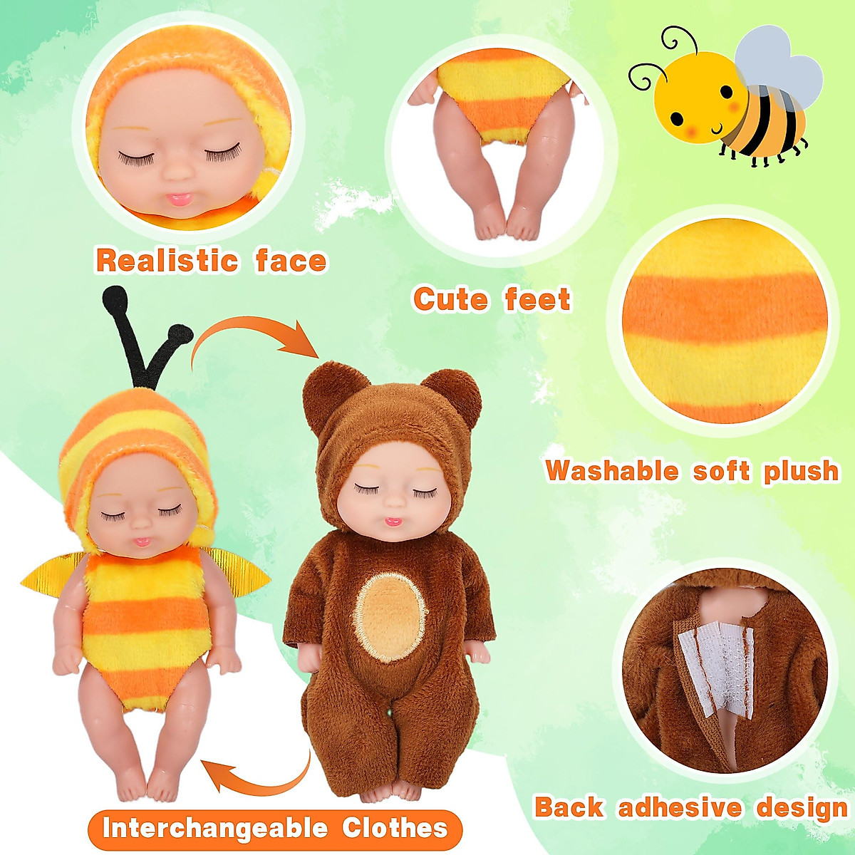Xefuu 12 Pcs Mini Baby Dolls 4.5 Inch Lifelike Realistic Baby Toy Dolls Tiny Reborn Babies with Animal Clothes Cute Small Baby Doll for Kids Girls Boys Toddlers Easter Gifts