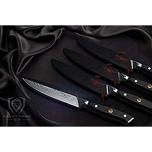 DALSTRONG Steak Knives Set - 5 inch - Shogun Series ELITE - Damascus - Japanese AUS-10V Super Steel - 4 Piece - Razor Sharp Fillet Knives - Table Set - Razor Sharp Kitchen Knife Set - Sheaths Included