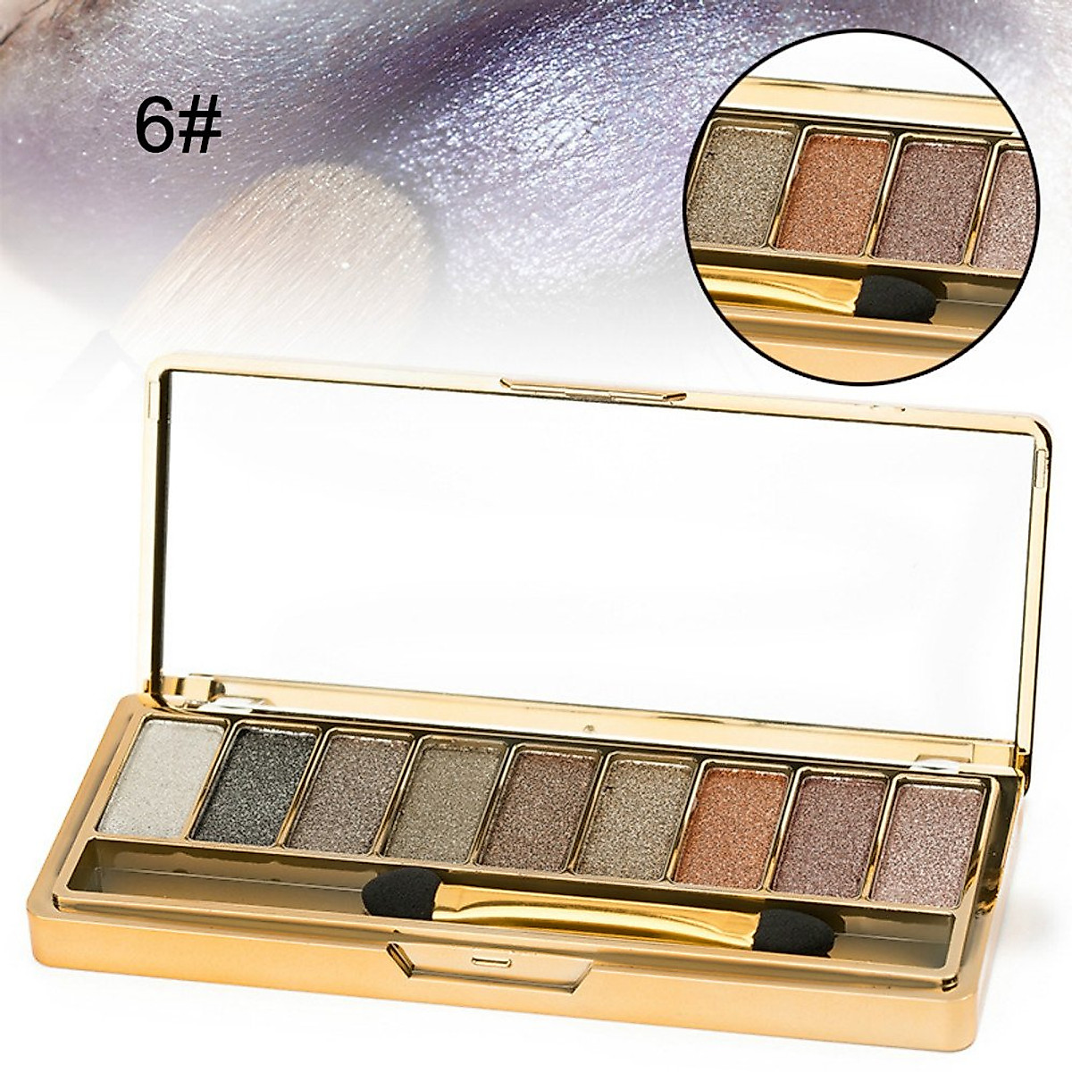 Sparkle Eyeshadow Palette&9 Colors Shimmer Makeup Palette & Cosmetic Brush Set &Gold Glitter, Highly Shining Pigmented Diamond &9 Color Eyeshadow 6# (1pc)