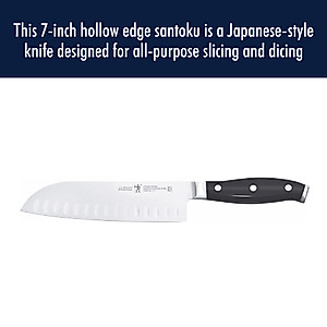 HENCKELS Forged Premio Hollow Edge Santoku Knife, 7-inch, Black/Stainless Steel