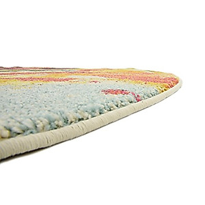 Unique Loom Estrella Collection Distressed, Floral, Abstract, Modern, Bright Colors Area Rug, 6' 0" x 6' 0", Multi/Blue