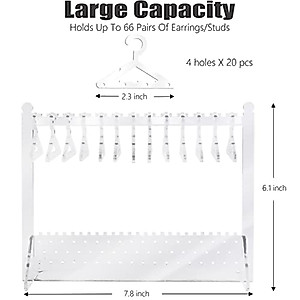 ChezMax Earring Organizer Stand, Clear Acrylic Jewelry Holder with Mini Hangers, Cute 134 Holes Earrings Hanging Display Rack, Transparent Piercings Dangle Ear Stud Towers Storage for Women Girls