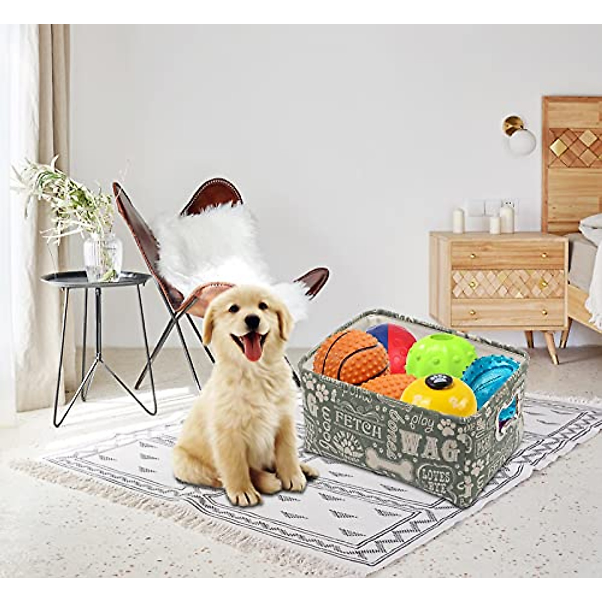 Canvas Storage Basket Toy Bin Organizer with Metal Handles - Idea for Organizing Toy Storage, Baby Toys, Kids Toys, Dog Toys, Baby Clothing, Children Books, Gift Baskets - Green