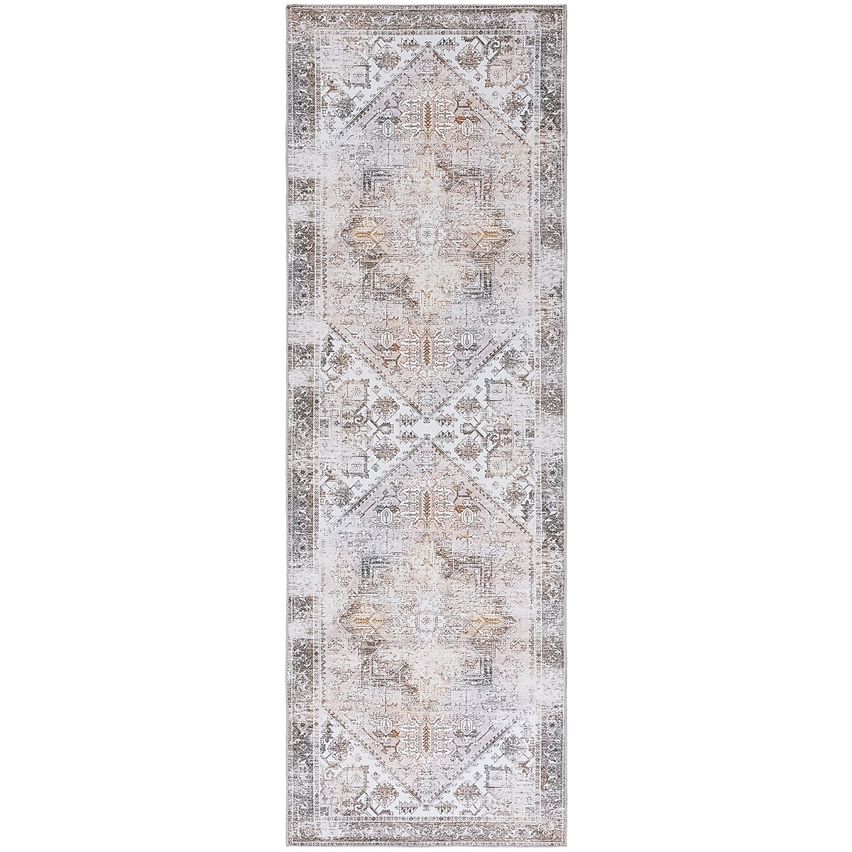 SAFAVIEH Tucson Collection Runner Rug - 2'6" x 12', Beige & Grey, Persian Design, Non-Shedding Machine Washable & Slip Resistant Ideal for High Traffic Areas in Living Room, Bedroom (TSN102B)