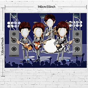 DZTRELFK Band Banner, Rock and Roll Theme, Pretend Play Party Decor, Large Guitarist Bassist Drummer Face, Multi Color, 71x47 inches, Birthday Party Supplies