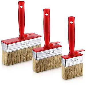 3 Pieces Deck Stain and Sealer Block Paint Brushes on Wood Heavy Duty Brush Paint Brushes for Walls Applicator for Painting Staining Decking Fence, 3 Inch, 4 Inch and 6 Inch, Set of 3 (Red)