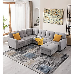 Convertible Sectional Sofa with Storage Ottoman 6 Seater L-Shaped Modular Modern Velvet Corner Couch for Living Room Apartment Office (Light Grey
