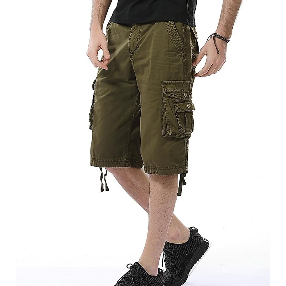 Men's Multi Pocket Zipper Cargo Short Outdoor Casual Loose Fit Dungarees Shorts (Green,44)