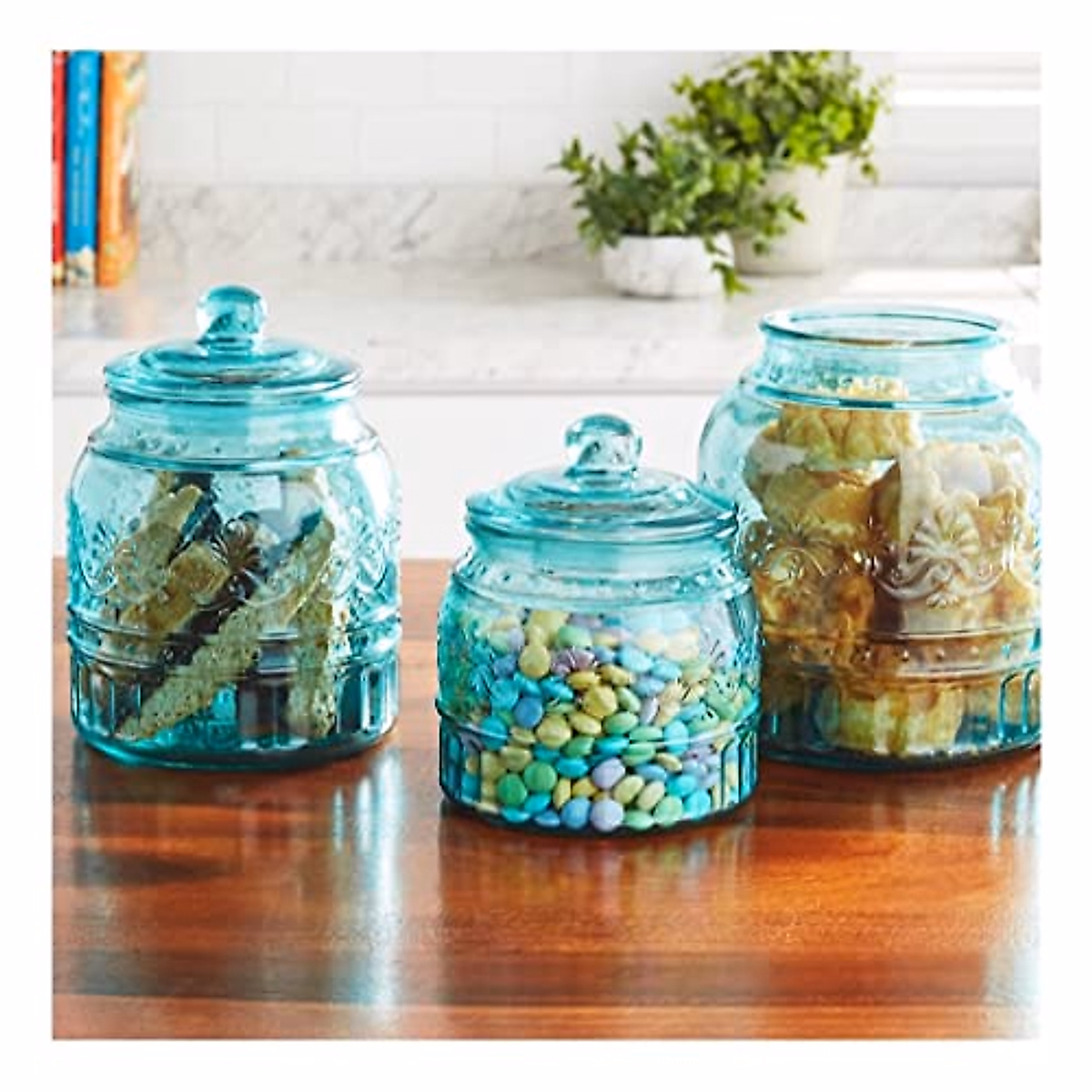 The Pioneer Woman Cassie Glass Canister 3 PC Set, Teal