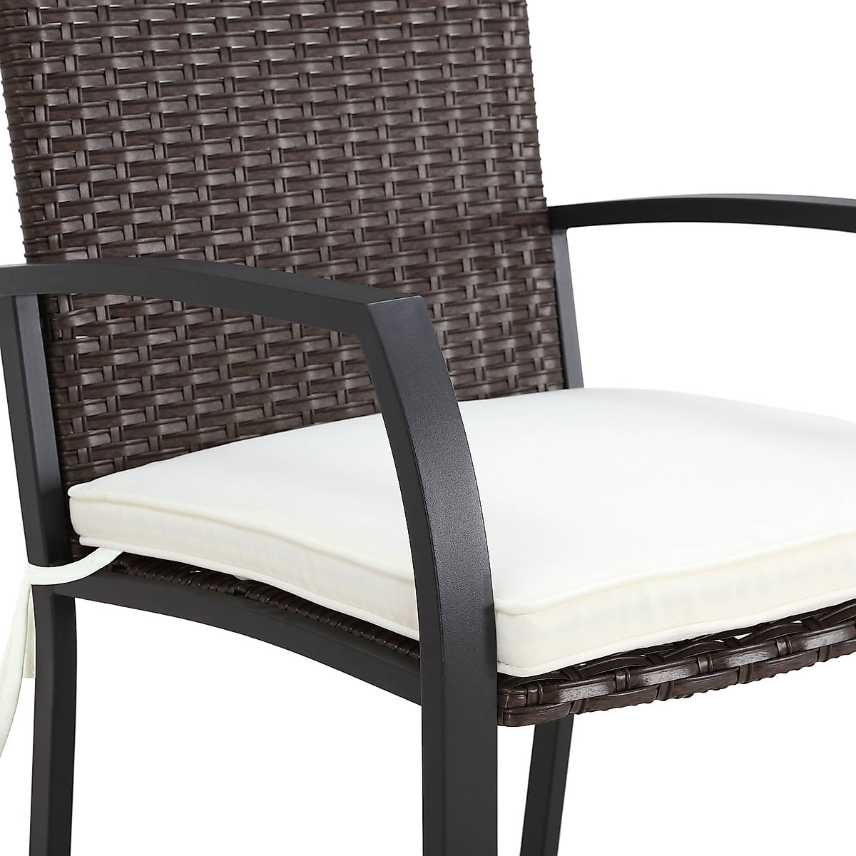 PatioFestival Counter Height Patio Bar Stools Set of 4 Wicker Outdoor Chairs Sets with Cushion Metal Arm Leg Footrests All Weather Frame (Brown)