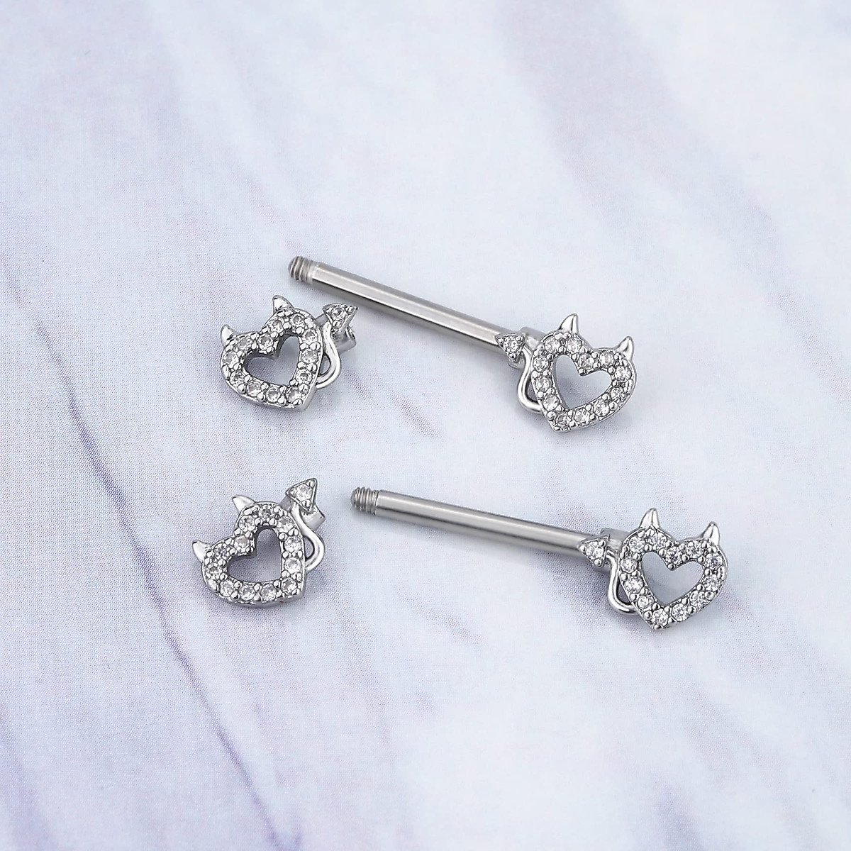 Melighting Devil Nipple Rings 14G Surgical Steel 316L Heart Shape Nipple Barbell CZ Nipple Piercing Jewelry for Women Men Body Piercing Jewelry