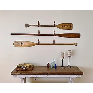 KEYAIIRA - Leather Hanging Oar Wall Decor horizontal boat paddle display strap hanger canoe row hook storage cottage cabin farmhouse beach river kayak ocean decor oar hook paddle holder