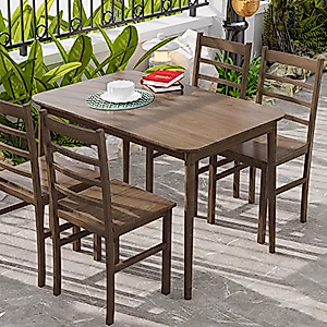 Giantex Rectangular Dining Table, Mid Century Modern Kitchen Table, Vintage Coffee Table W/Tabletop & Solid Wood Legs, Wood Farmhouse Table (Walnut)