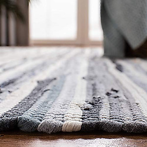 SAFAVIEH Rag Rug Collection 2' x 3' Ivory/Grey RAR126A Handmade Boho Stripe Cotton Accent Rug