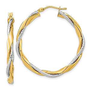 14K Two Tone Gold Rope Twisted Round Hoop Earrings