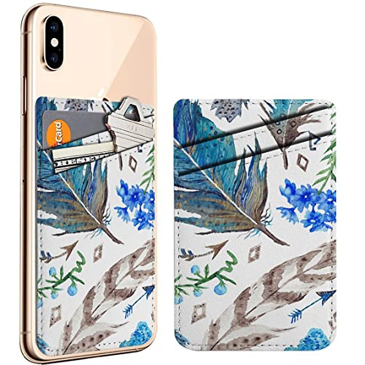 Diascia Pack of 2 - Cellphone Stick on Leather Cardholder ( Boho Chic Watercolor Pattern Pattern ) ID Credit Card Pouch Wallet Pocket Sleeve