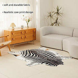 MustMat Zebra Rug for Living Room Decor(4.6ft x 6.6ft) - Faux Fur Animal Print Carpet in Black and White - Perfect for Bedroom, Office, or Nursery