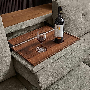 Soscana Convertible Sectional Sofa with Storage, 4 Seat L Shaped Couch with Chaise and Cup Holder, Modern Microfiber Fabric Sofas Couches for Living Room, Beige