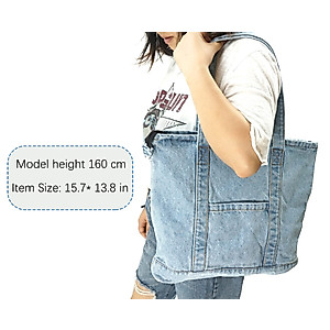 YunZh Denim Tote Bag Casual Style Lightweight Classic Retro Travel Shopper Shoulder Handbag