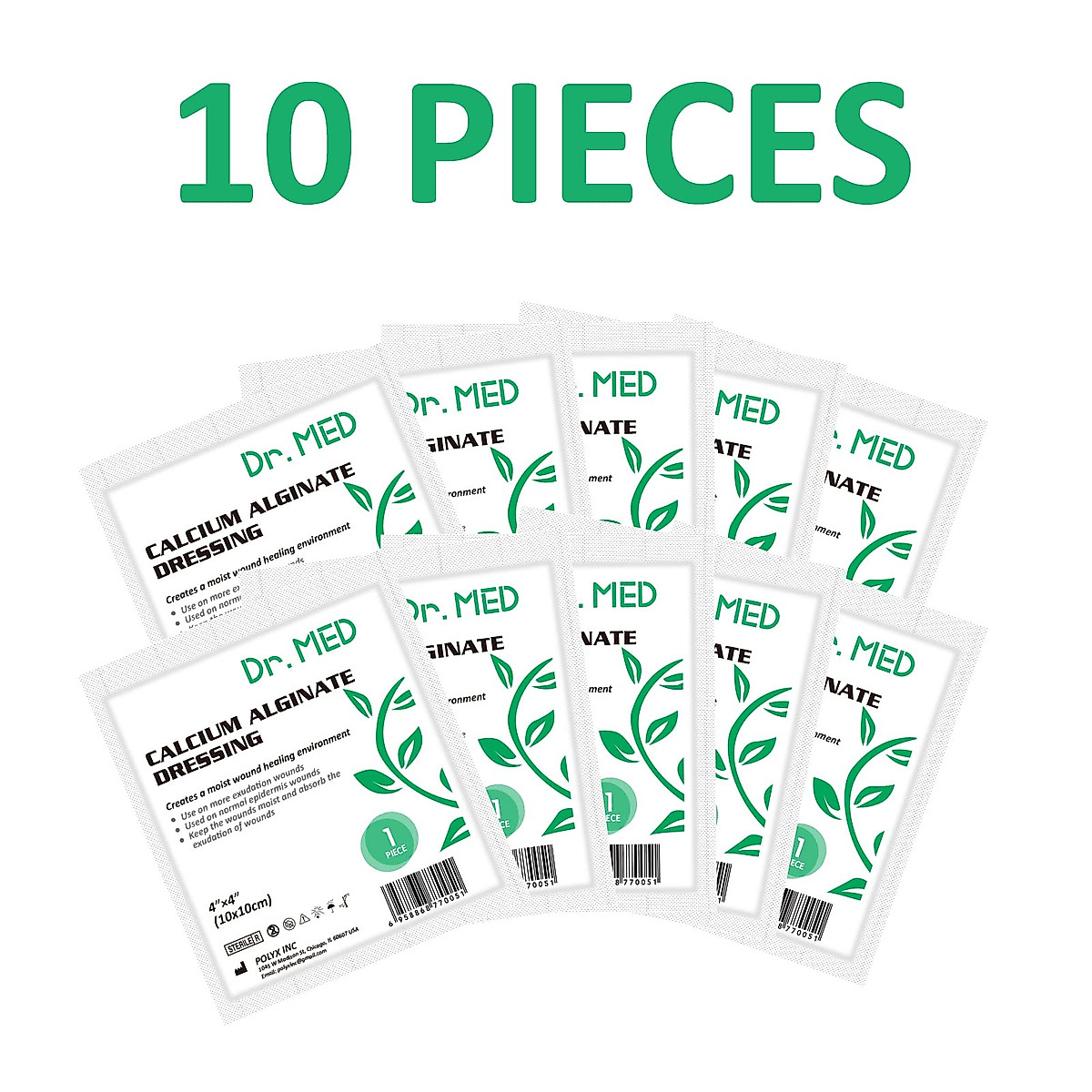 Dr. Med Calcium Alginate Wound Dressing 4"x4", 10 Individual Pack High Absorption Dressing Gauze, Non-Stick Pads, Soft and Comfortable Patch for Wound Care, Faster Healing