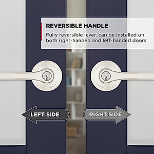 Kwikset Henley Entry Lever Door Lock, Secure Keyed Entrance with Reversible Handle, SmartKey Re-Key Security Technology and Microban Protection in Satin Nickel