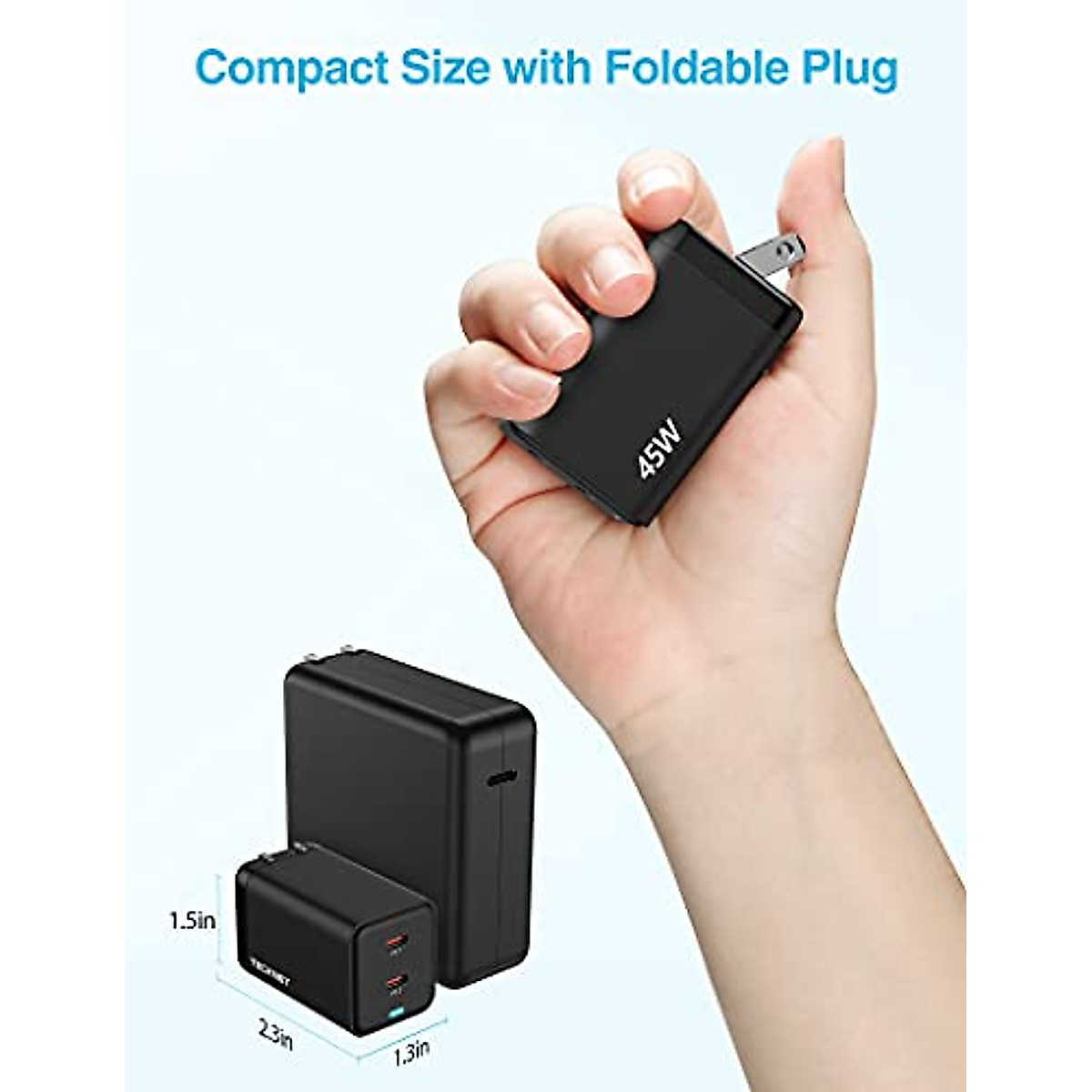 USB C Wall Charger, 45W Fast Charger TECKNET PD3.0 USB C Power Adapter Foldable Dual USB C Wall Charger Compatible with iPhone 14 Pro Max/14 Plus/13/12, iPad Pro, Pixel, Switch, Samsung Galaxy S23