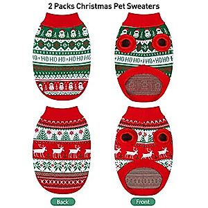 Tiibot 2 Pack Christmas Pet Sweaters Xmas Winter Knitwear with Reindeer Snowman Soft Warm Dog Clothes Argyle Christmas Pet Coats Outfits for Kitty Puppy Cat, Large