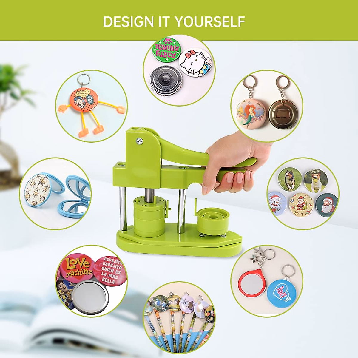 Button Maker Machine (4th Gen) FASTTOBUY Installation-Free 37mm 1.5 Inch Upgrade Badge Maker Pin Maker Press Machine with 405pcs Free Button Parts, Circle Cutter