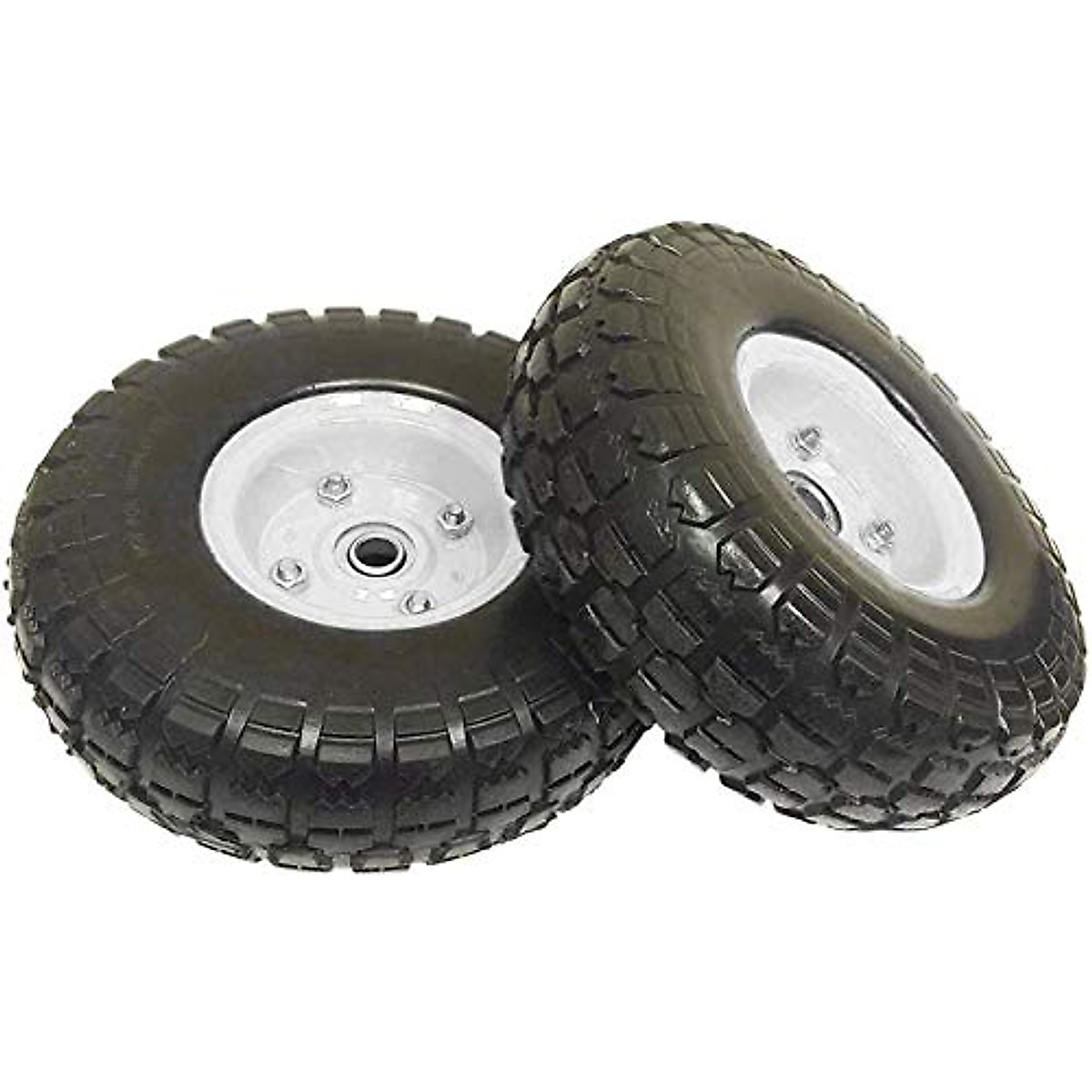 EZ Travel Collection, Heavy Duty Flat Free 10" Tire Wheels, Tires for Wagon, Dolly, Hand Truck, and Cart – Pack of Two (White)