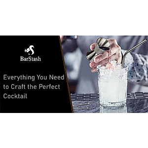 BarStash Bartender Kit - Premium Bar Tools Set with Unique Wooden Stand - House Warming Gifts New Home - Bar Accessories Home Bar Set, Cocktail Set, Bar Kit - Cocktail Recipe E-Book -Stainless Steel