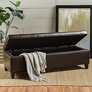 Christopher Knight Home York Bonded Leather Storage Ottoman Bench, Brown
