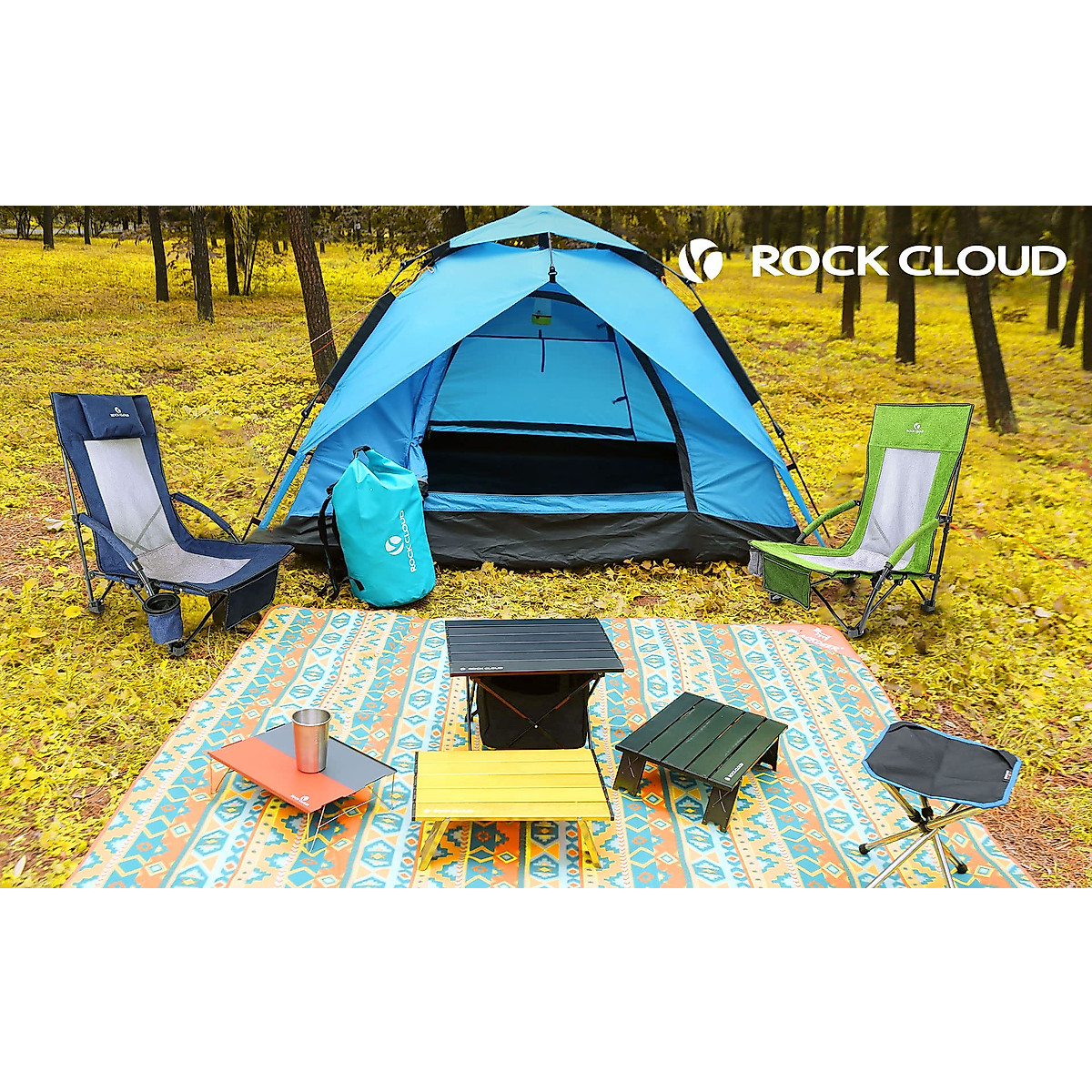 ROCK CLOUD Portable Folding Beach Chair Low Camping Chairs for Camp Lawn Hiking Sports Hunting, Green