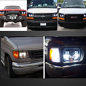 AMUNIESUN 120W Rectangle 7x6 5x7 Inch Headlights 6052 6054 H5054 H6054 Headlight DRL Hi/Low Sealed Beam H4 Plug Compatible With GMC Ford Chevy Chevrolet Cargo Van Express Nissan