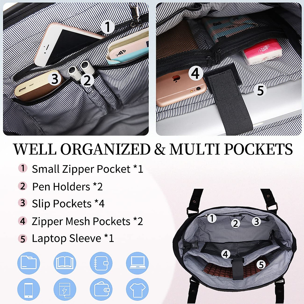 Laptop Tote Bag for Women, 15.6 Inch Computer Shoulder Bag Teacher Work Bag Travel Purse with Small Pouch VONXURY