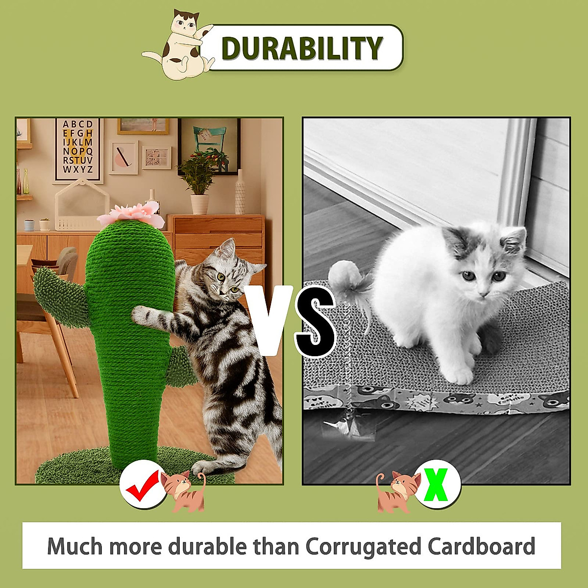 AUSCAT Cat Scratching Post, Cute Cactus Scratching Post, Nature Sisal Cat Scratcher for Indoor Cats and Kittens