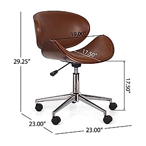 Christopher Knight Home Dawson ARMLESS Office Chair, Cognac Brown + Chrome + Walnut