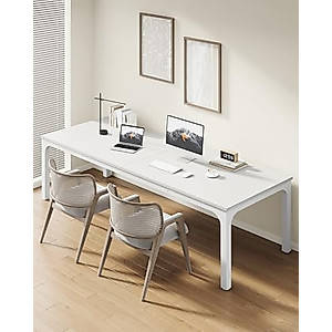 LITTLE TREE Two Person Desk, 78.7 Inches Extra Long Computer Desk, Wooden Large Office Desk with Strong Metal Legs, Double Desk for 2 People, Writing Table Study Desk for Home Office, White