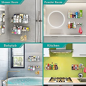 MIMIEYES Shower Caddy, 2 Pack Shower Caddy Bathroom Organizers, SUS 304 Stainless Steel Shower Shelf Inside Shower, Adhesive Wall Hanging Storage Organizer Shower Basket Kitchen Spice Rack