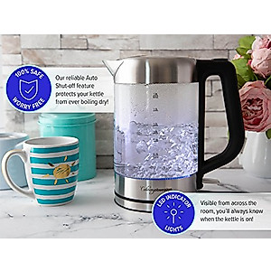 Glass Electric Kettle | BPA Free with Borosilicate Glass & Stainless Steel - 1.8 Liter Rapid Boil Cordless Teapot with Automatic Shut Off - the Best Hot Water Heater for Tea, Coffee, Soup, and More!