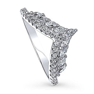 BERRICLE Sterling Silver Wishbone Wedding Rings Cubic Zirconia CZ Chevron Anniversary Curved Half Eternity Ring for Women, Rhodium Plated Size 9.5